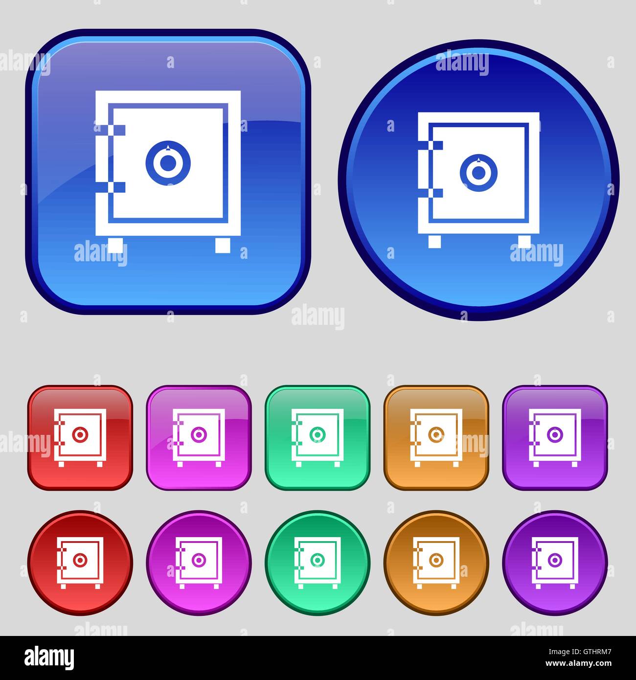 Safe money icon sign. A set of twelve vintage buttons for your design ...