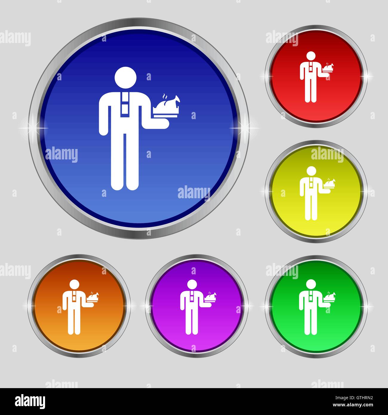 Waiter icon sign. Round symbol on bright colourful buttons. Vector ...