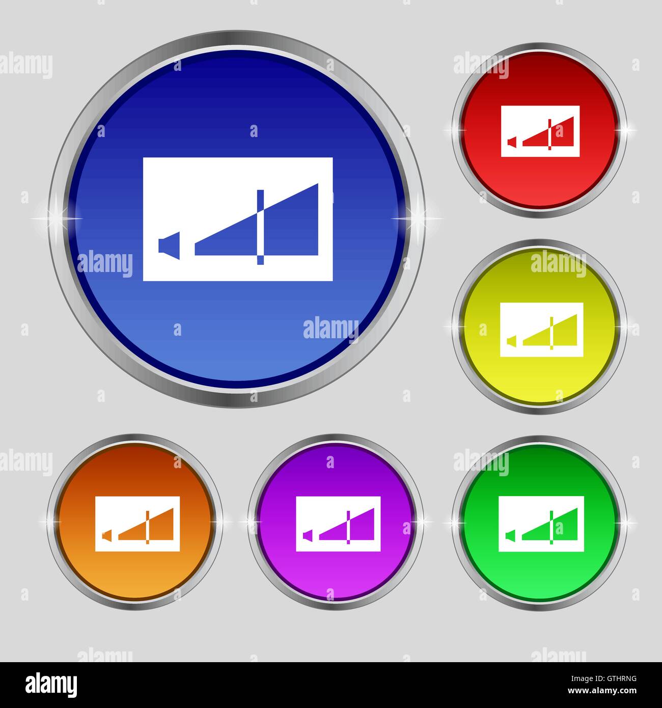 Volume adjustment icon sign. Round symbol on bright colourful buttons ...