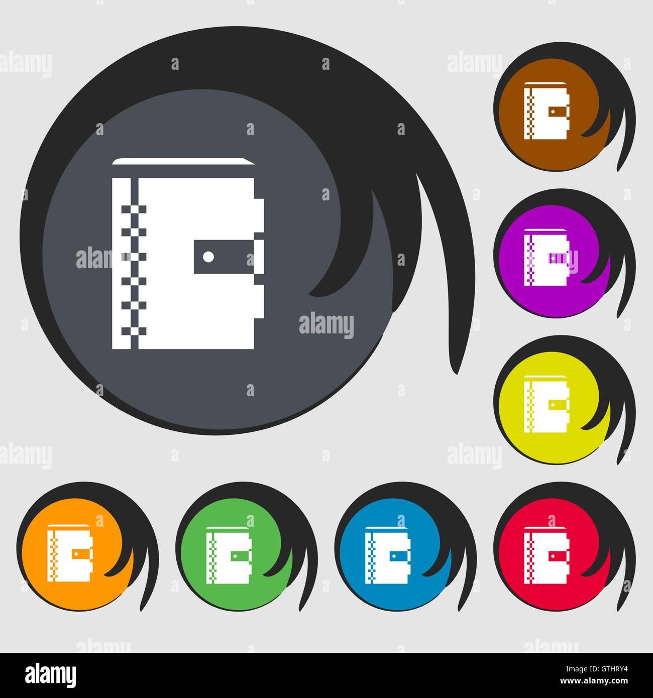 notebook icon sign. Symbols on eight colored buttons. Vector Stock ...