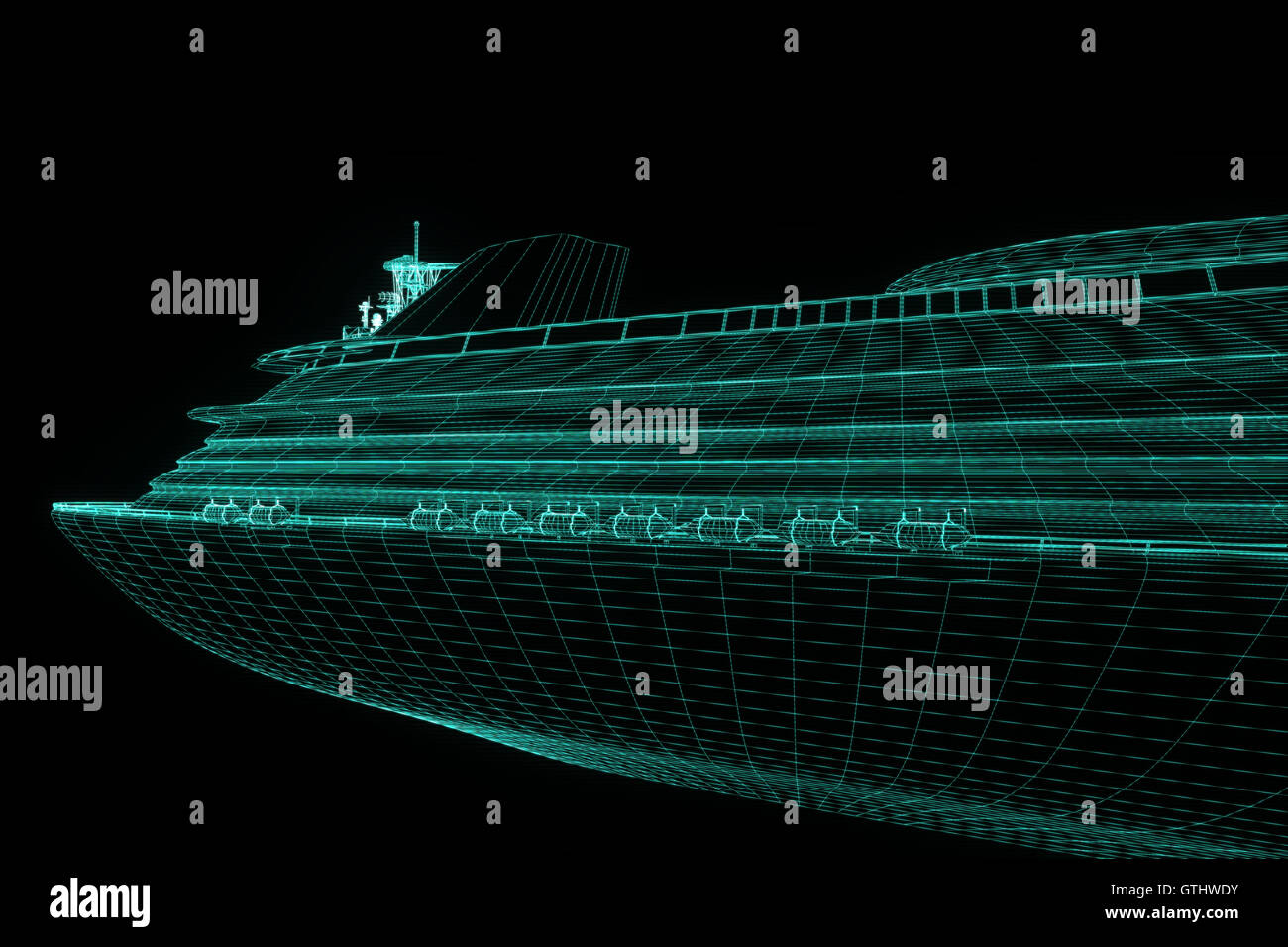 Ship Boat in Hologram Wireframe Style. Nice 3D Rendering Stock Photo ...