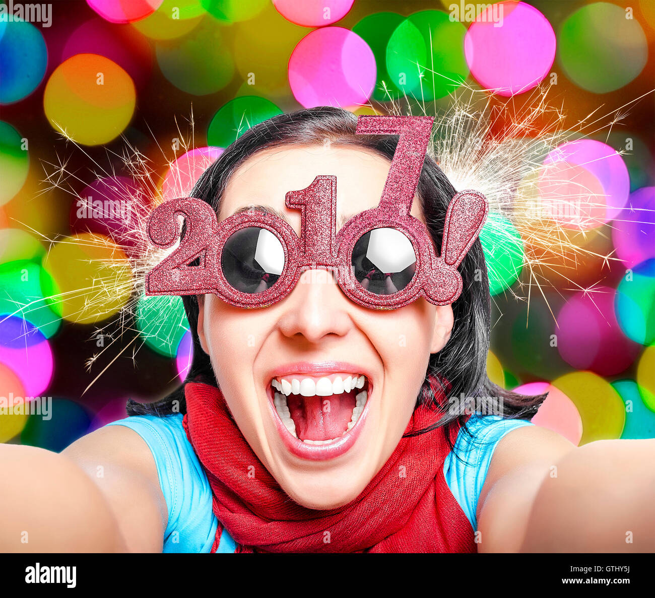 Two thousand and seventeen. 2017. Girl in glasses taking selfie. New ...