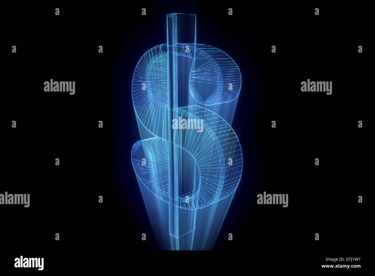 3D Dollar Sign in Wireframe Hologram Style. Nice 3D Rendering Stock ...