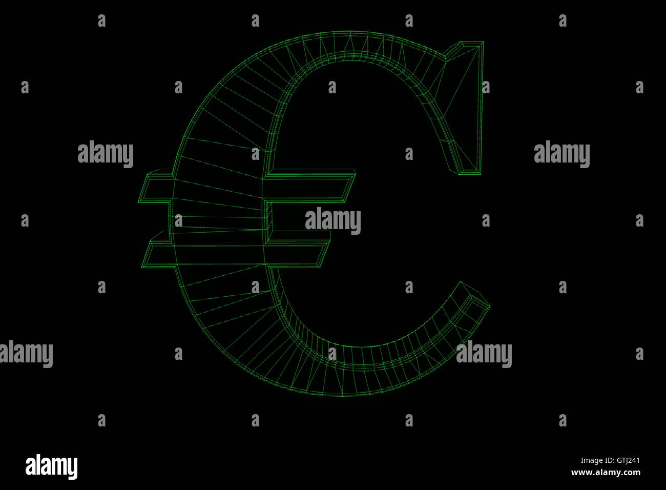 3D Euro Sign in Wireframe Hologram Style. Nice 3D Rendering Stock Photo ...