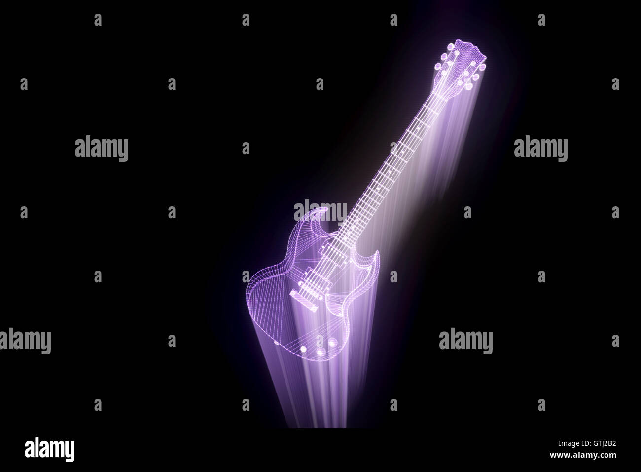 3D Guitar in Hologram Wireframe Style. Nice 3D Rendering Stock Photo ...