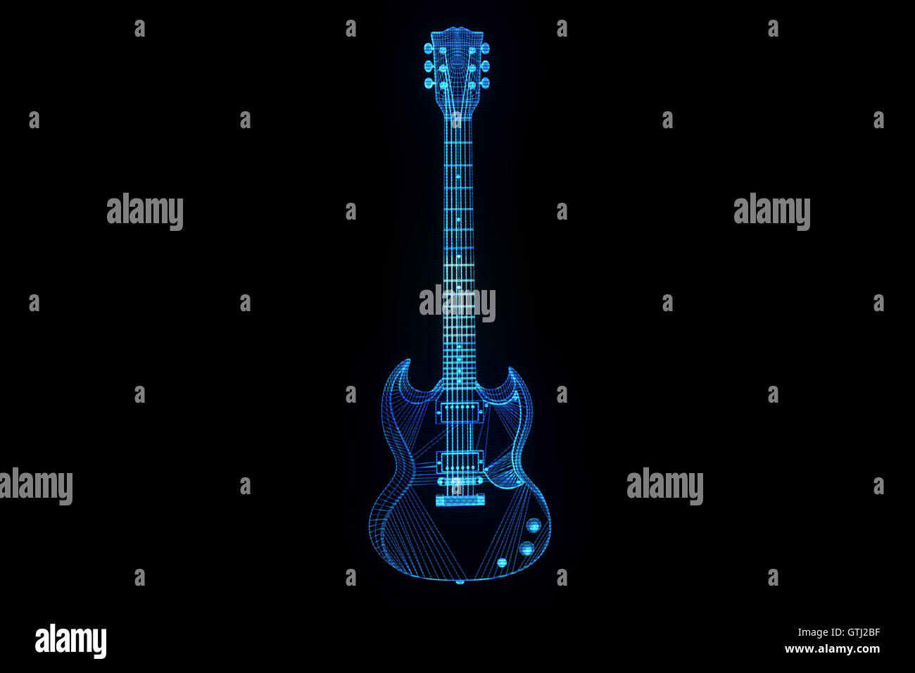 3D Guitar in Hologram Wireframe Style. Nice 3D Rendering Stock Photo ...