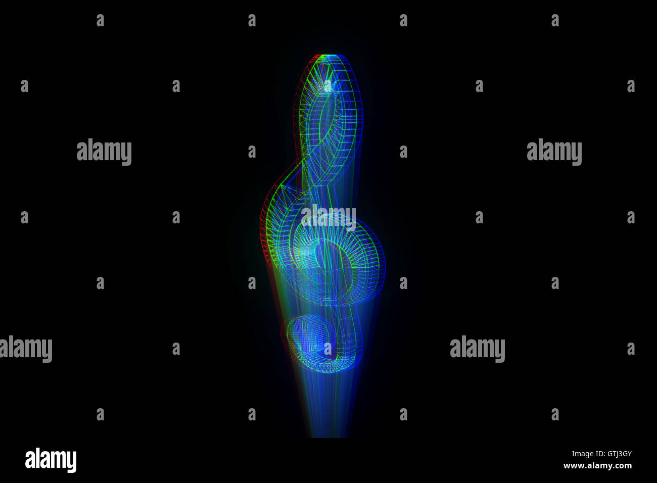 3D Music Note in Wireframe Hologram Style. Nice 3D Rendering Stock ...