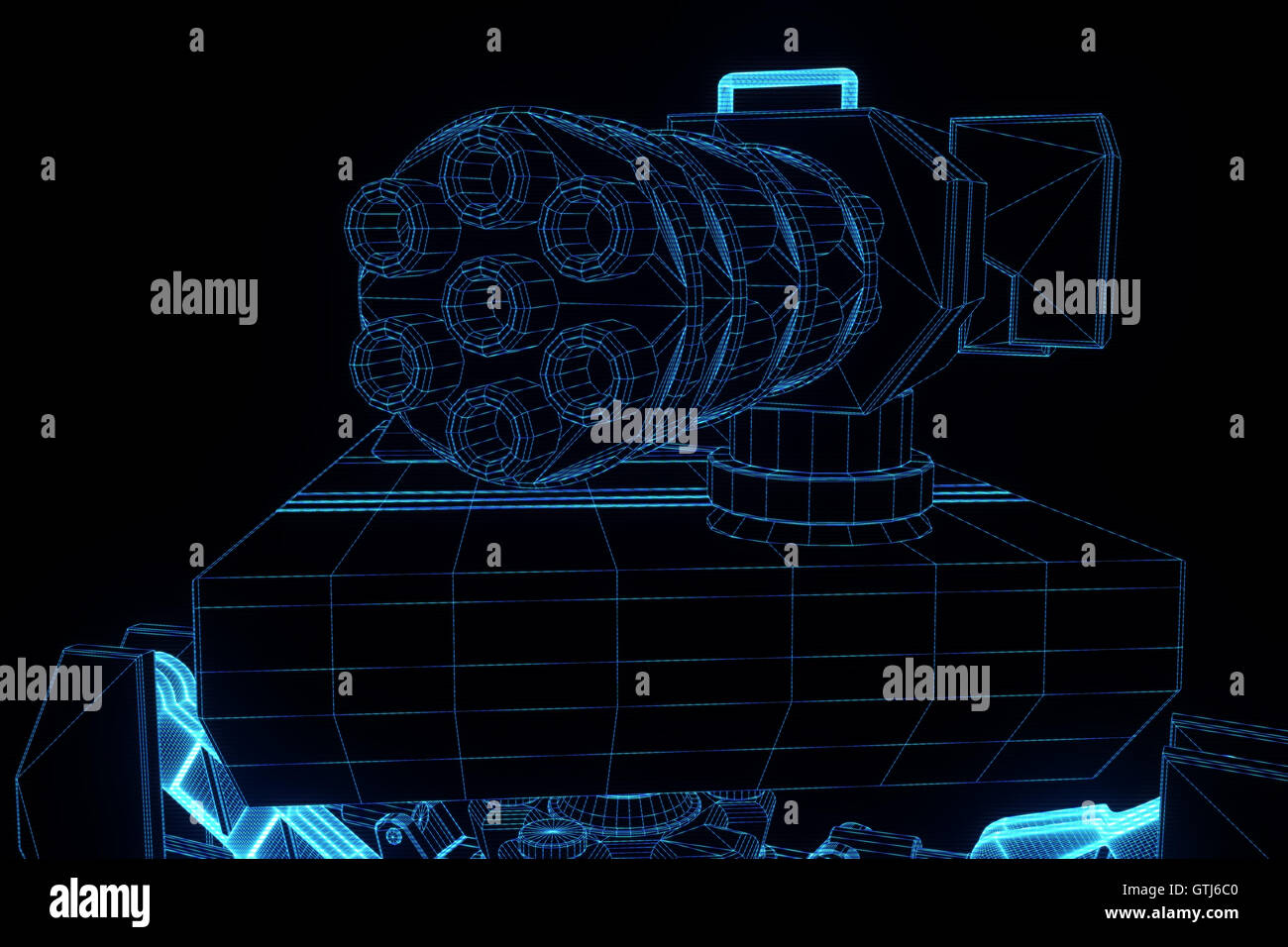 3D Tank Hologram Wireframe in Motion. Nice 3D Rendering Stock Photo - Alamy