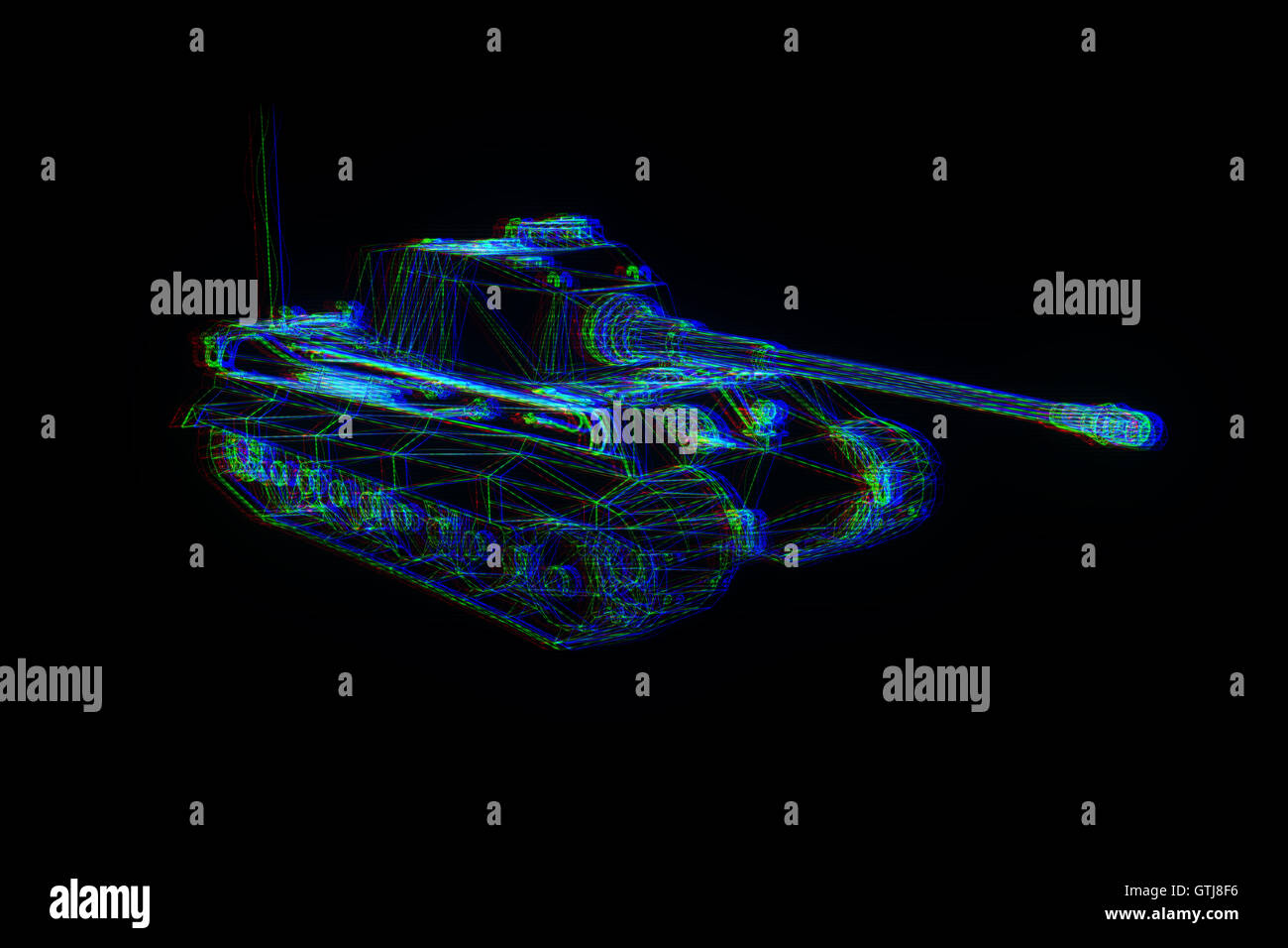 3D Tank Hologram Wireframe in Motion. Nice 3D Rendering Stock Photo - Alamy