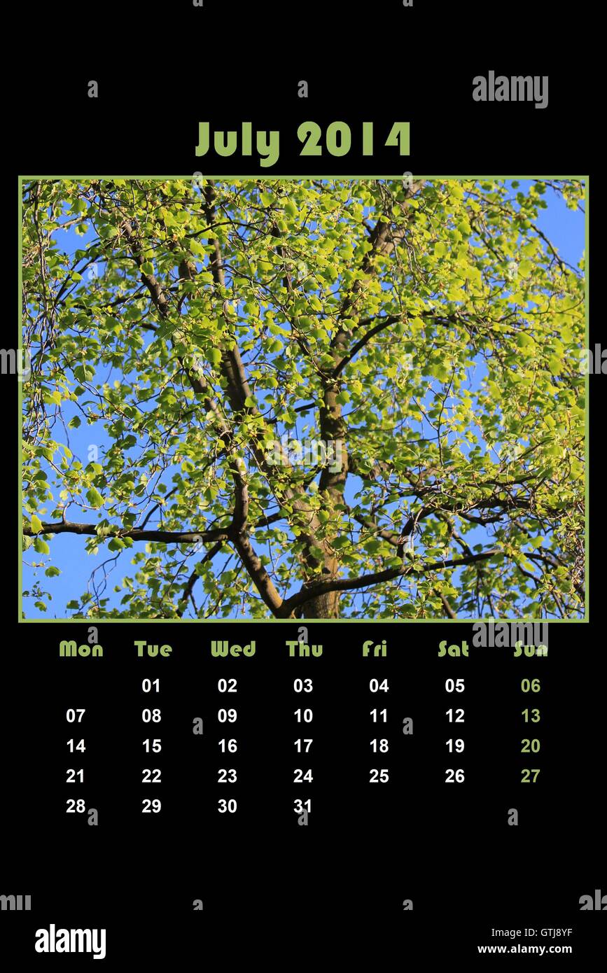 Nature calendar for 2014 - july Stock Photo - Alamy
