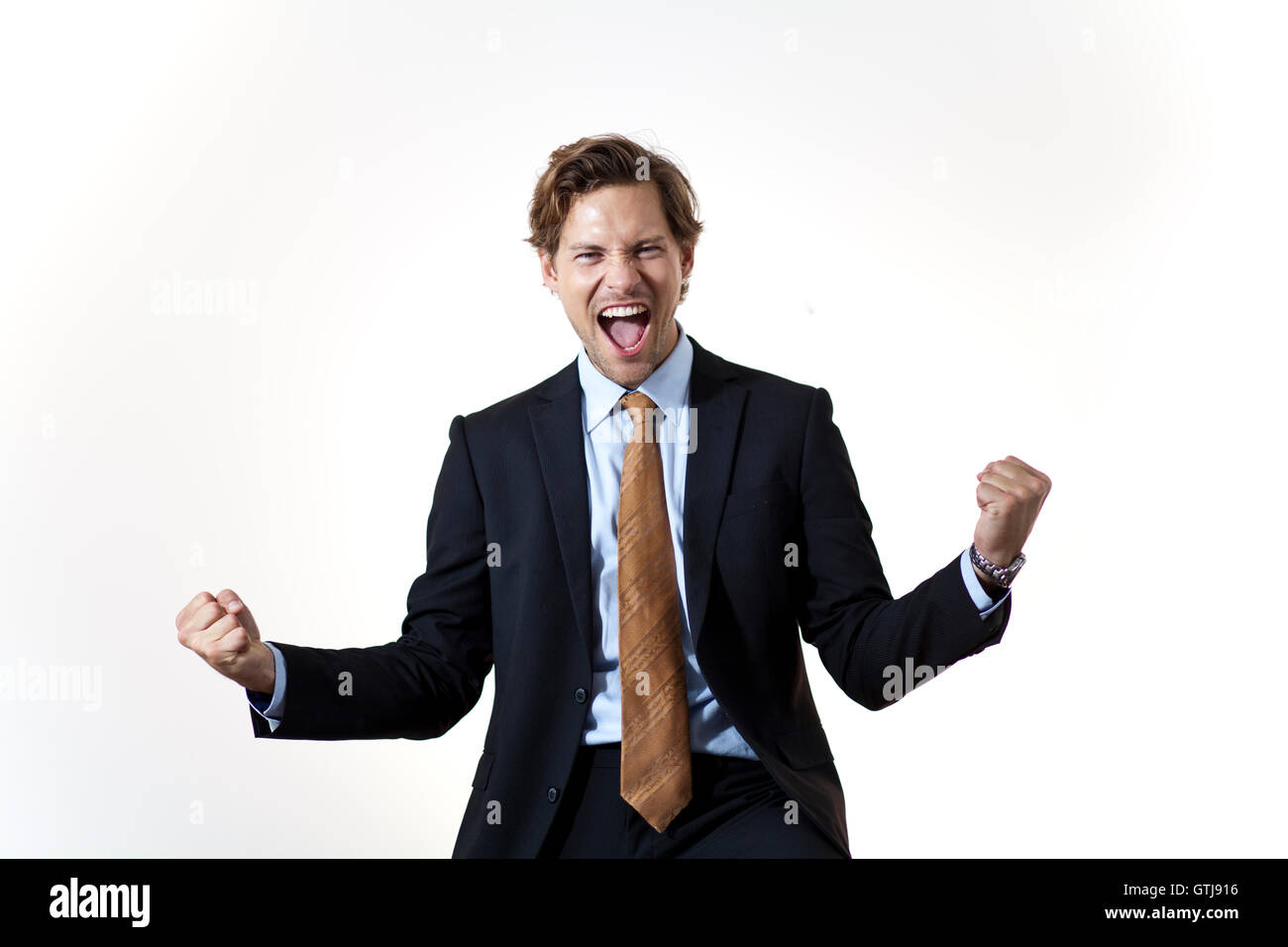 Successfull businessman in moment of victory Stock Photo - Alamy