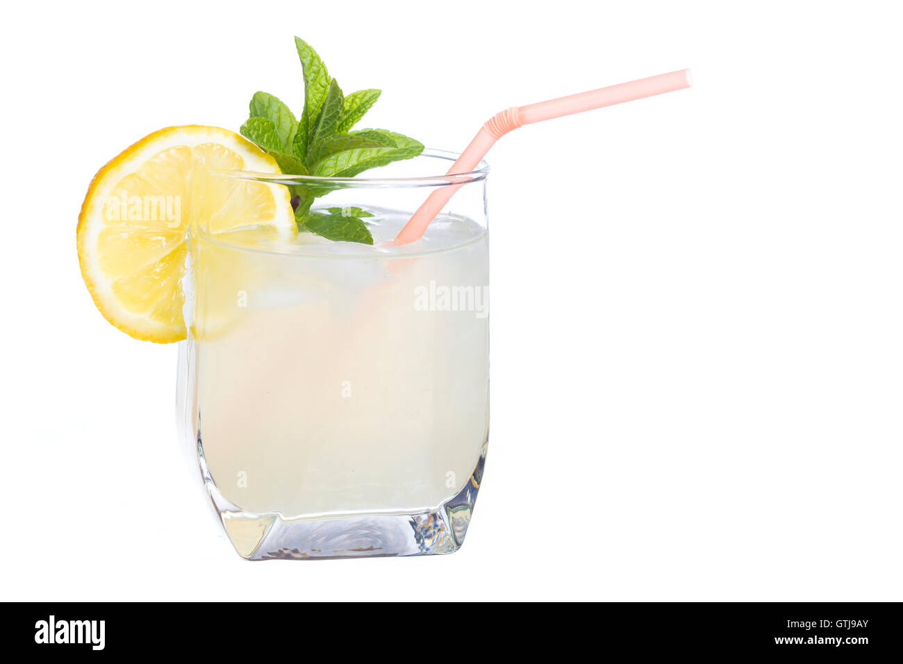 Close up of fresh lemonade glass isolated on white background Stock ...