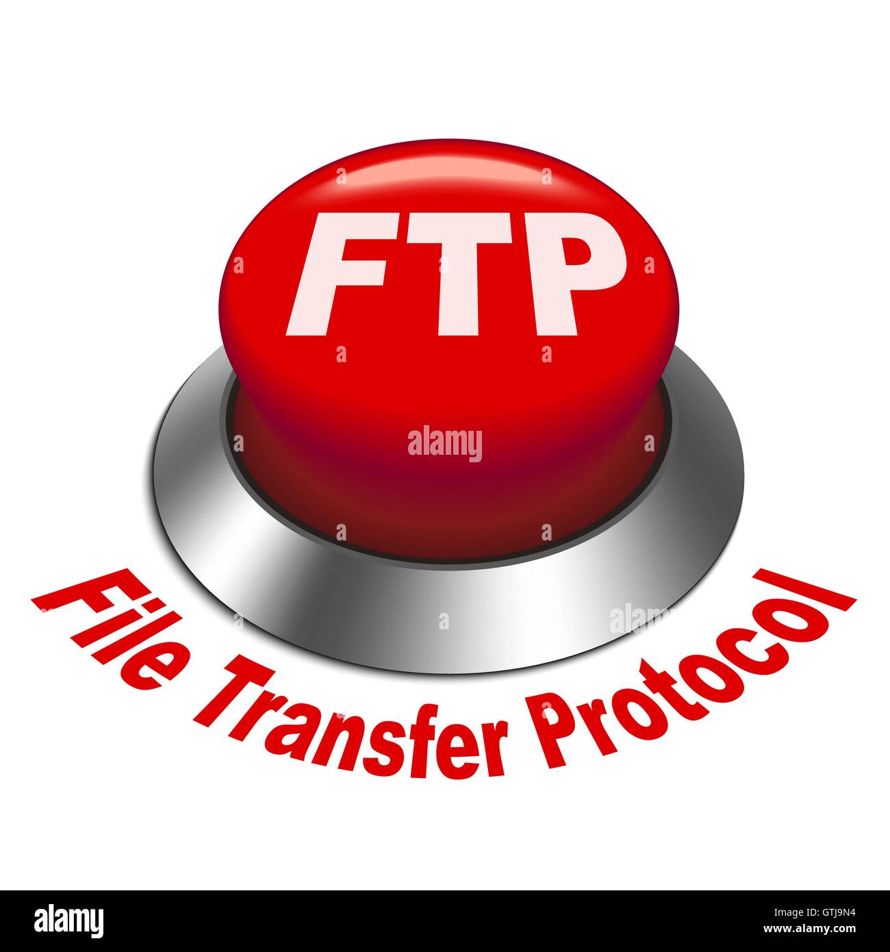 3d illustration of FTP ( File transfer Protocol ) button isolated white ...