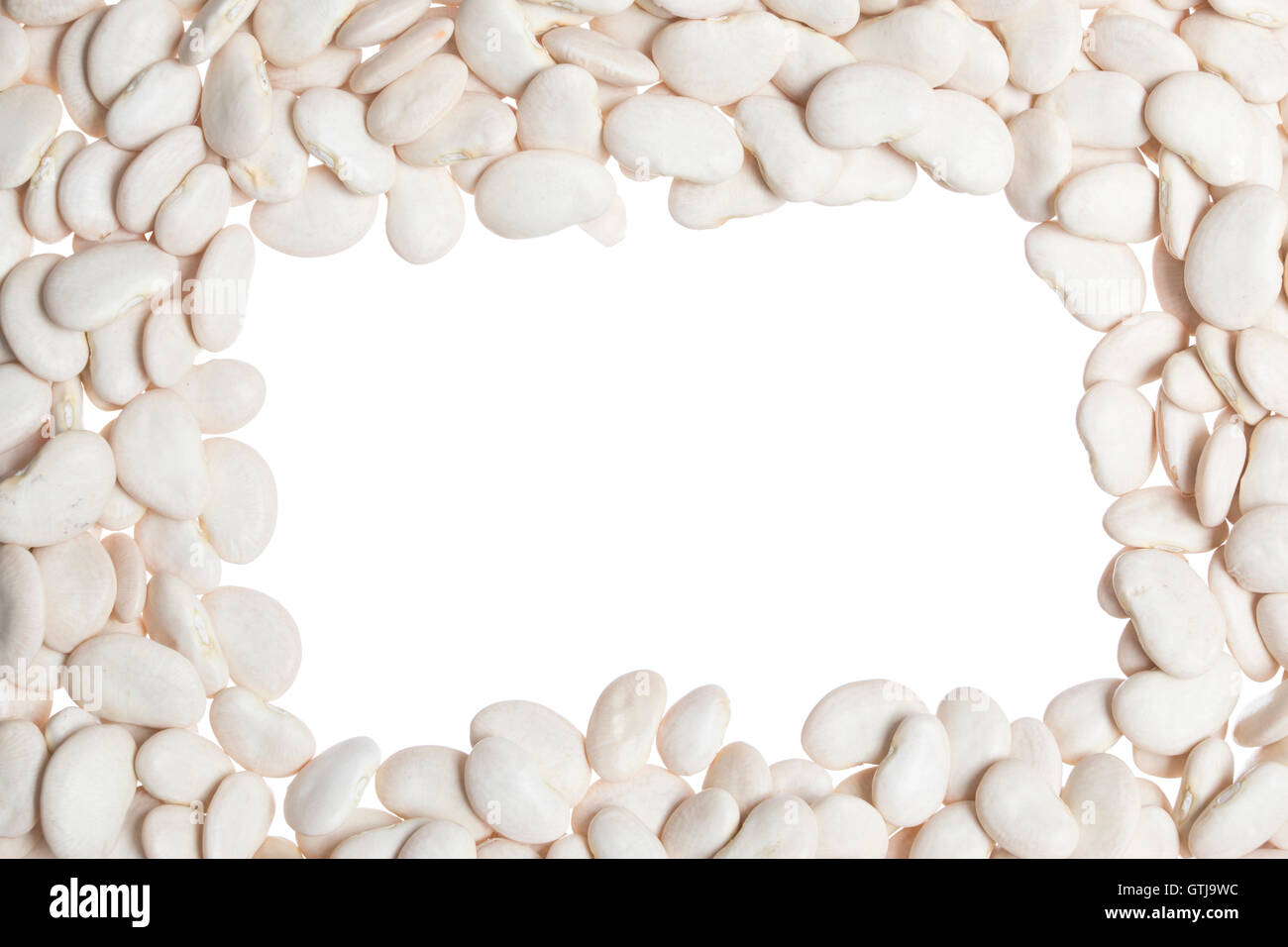 Raw white beans frame with background on white Stock Photo - Alamy