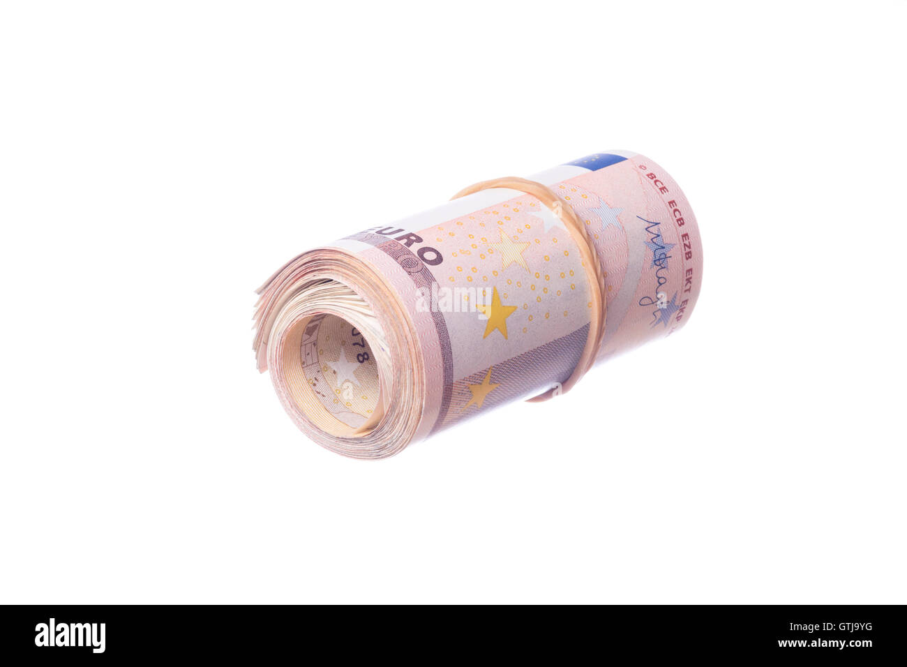 Fifty euro roll isolated on white background Stock Photo - Alamy