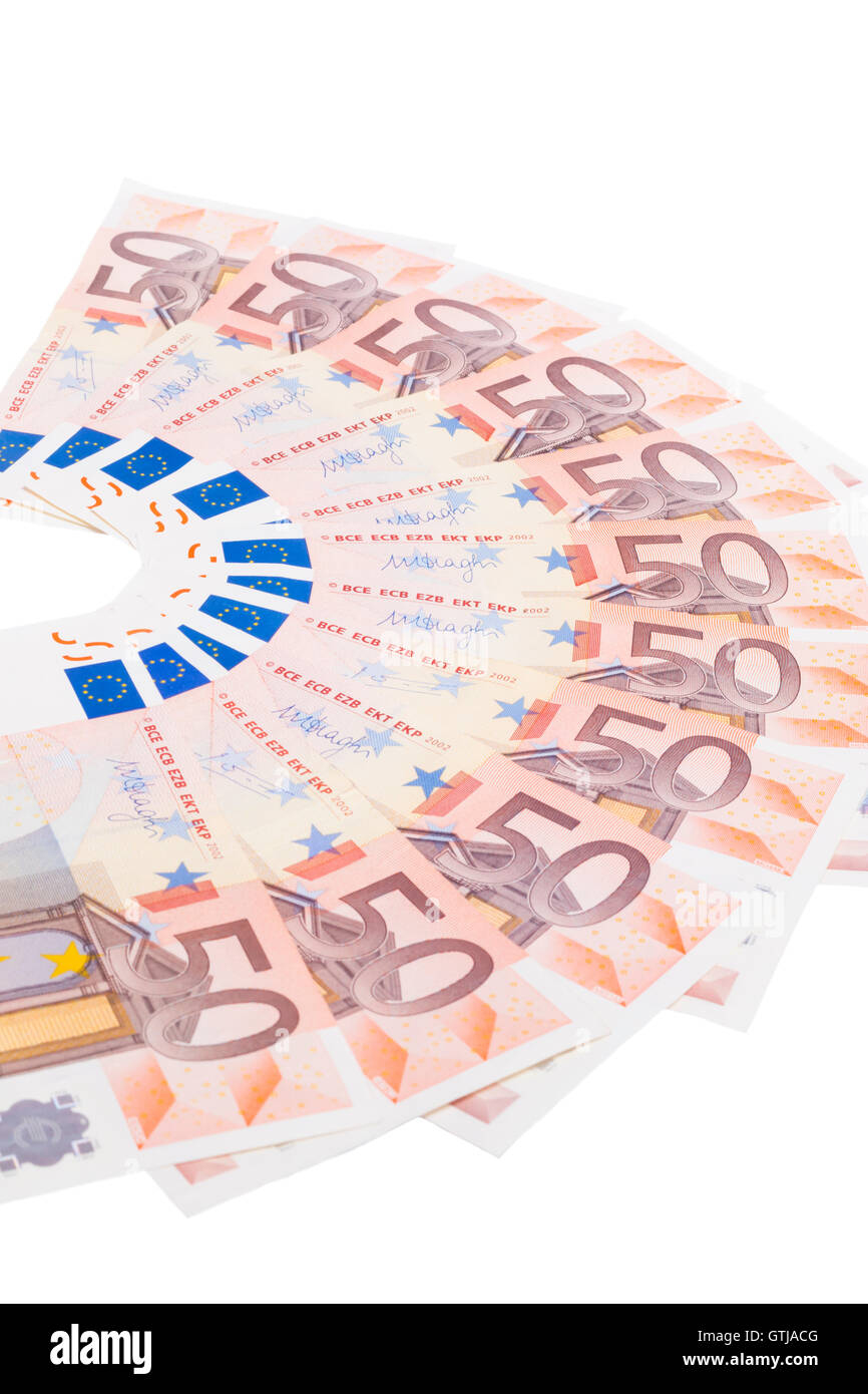 Fifty euro banknote fan isolated on white background Stock Photo - Alamy