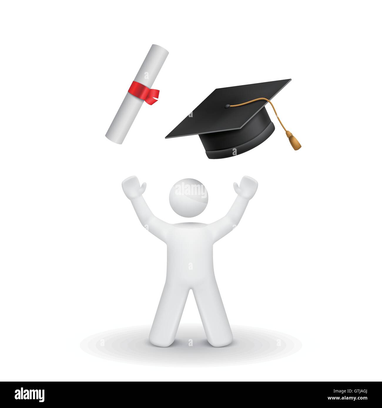 3d bachelor looking upon the graduation cap and diploma isolated white ...