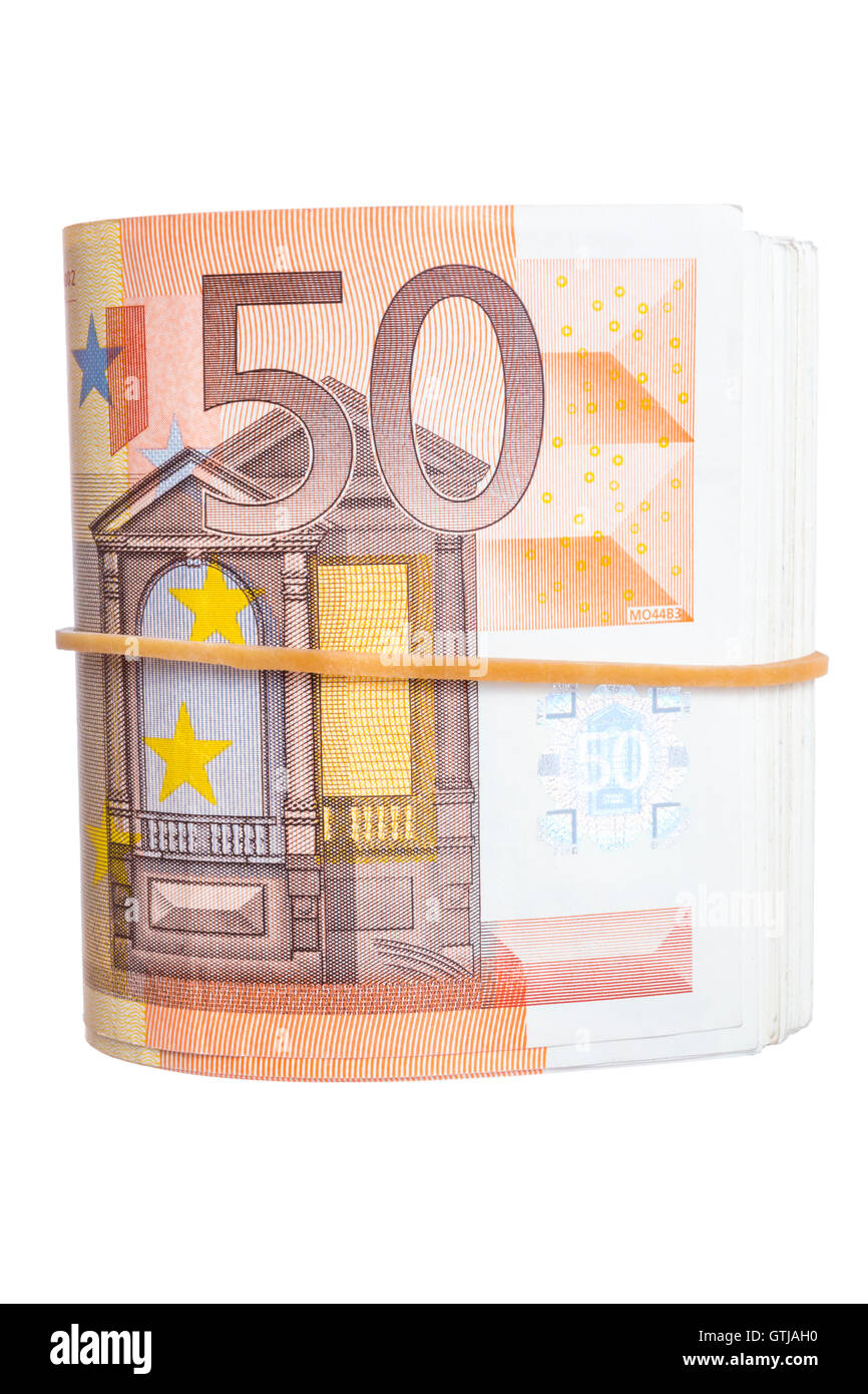 Fifty euro notes bend isolated on white background Stock Photo - Alamy