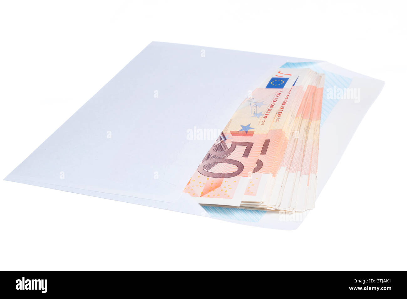 Euro notes in a envelope isolated on white background Stock Photo - Alamy