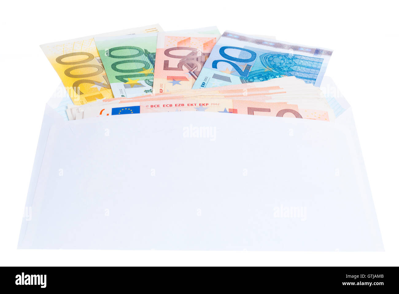 Euro notes in a envelope isolated on white background Stock Photo - Alamy