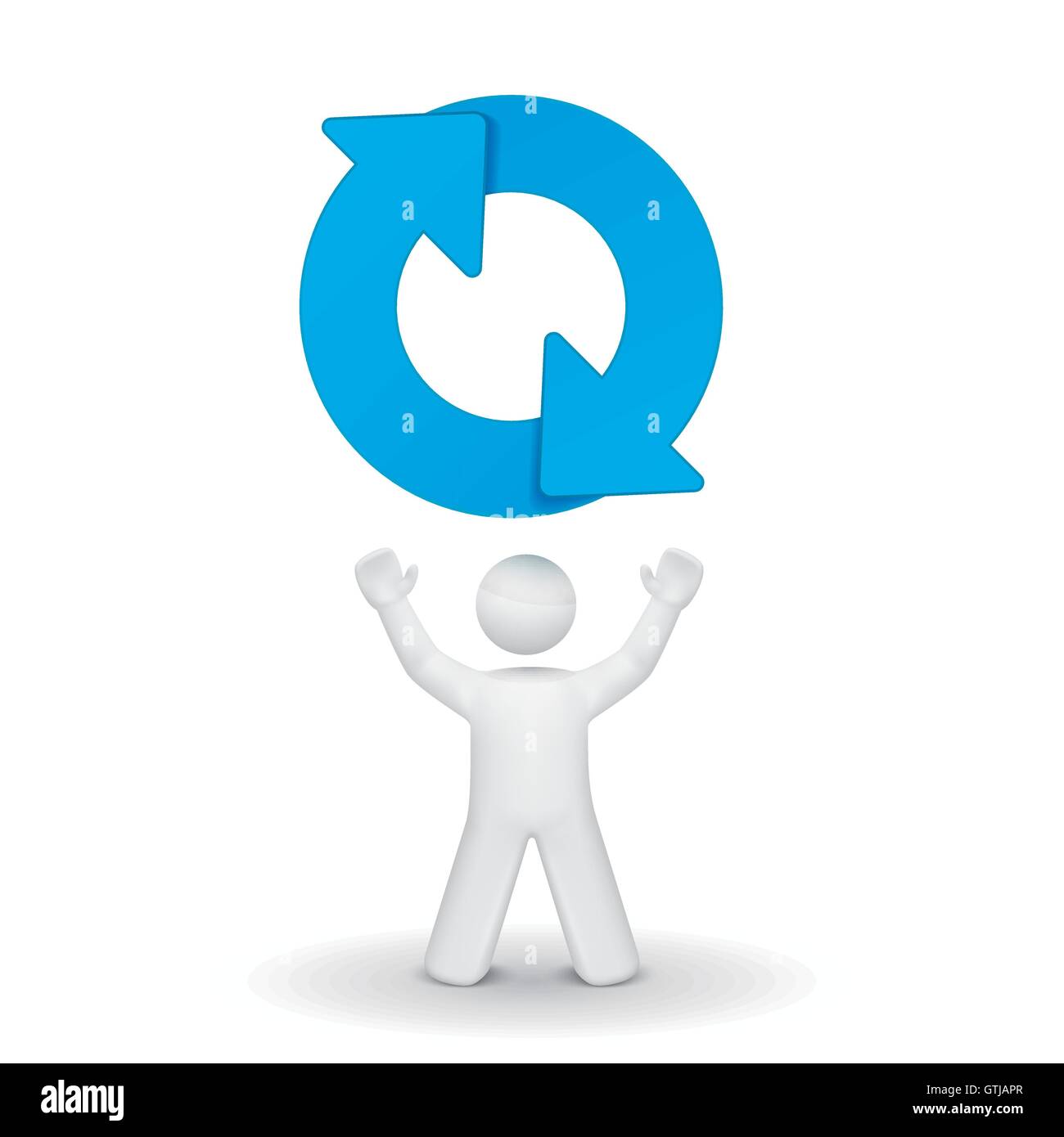 3d person looking up at a refresh symbol isolated white background ...