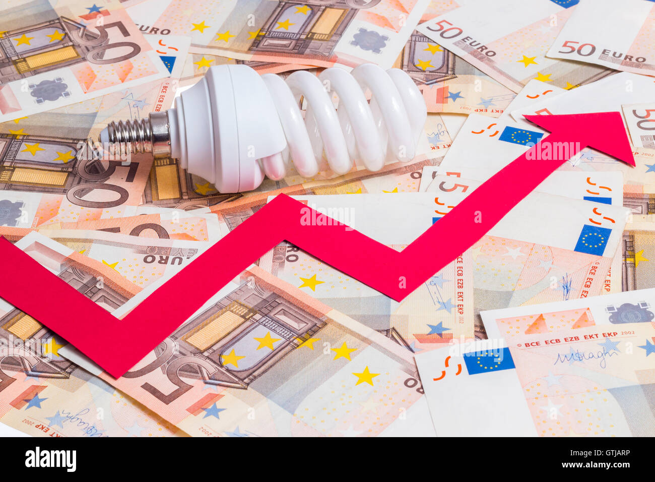 Growth of electricity price concept. Bulb with arrow pointing up over ...