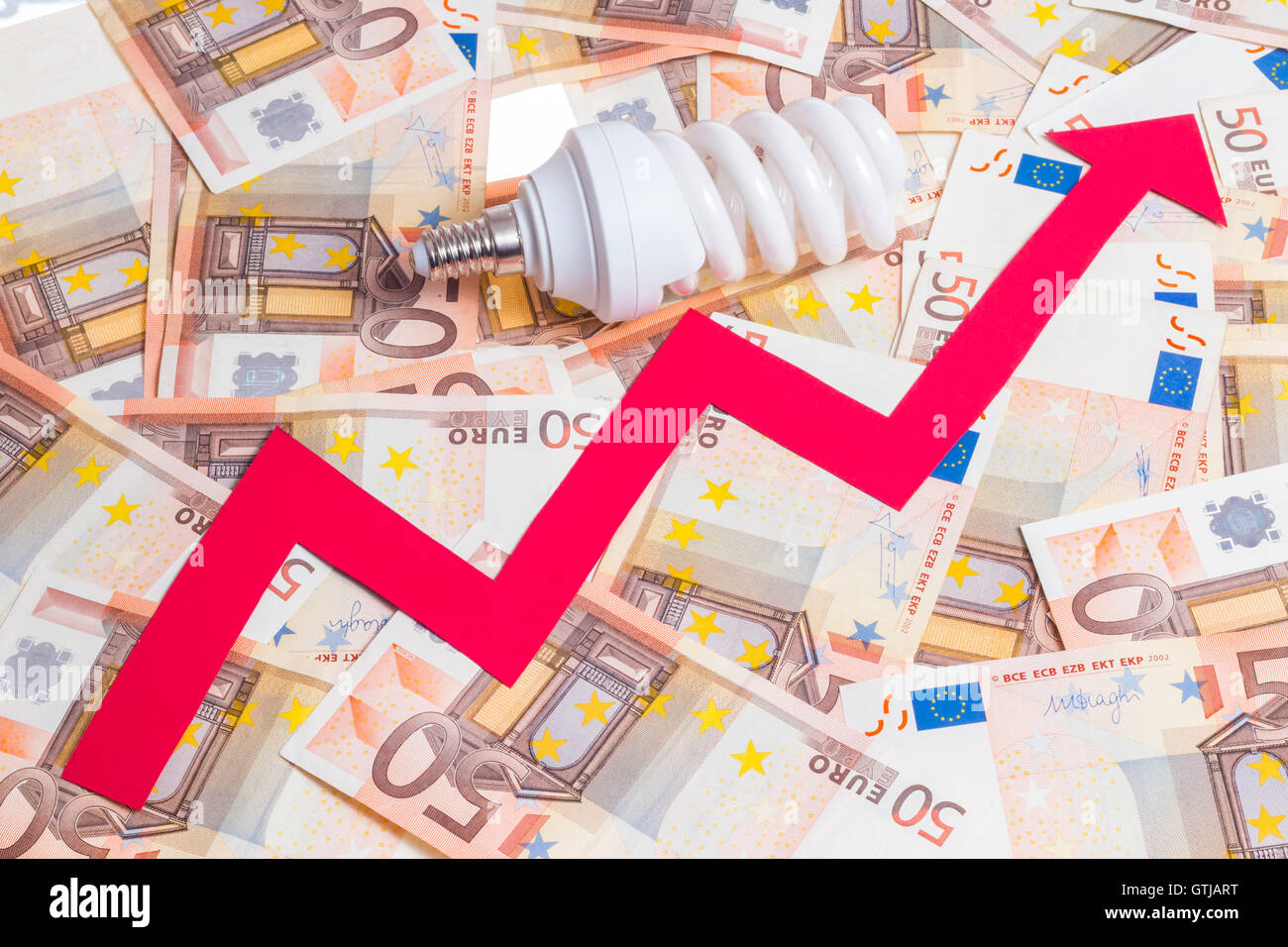 Growth of electricity price concept. Bulb with arrow pointing up over ...