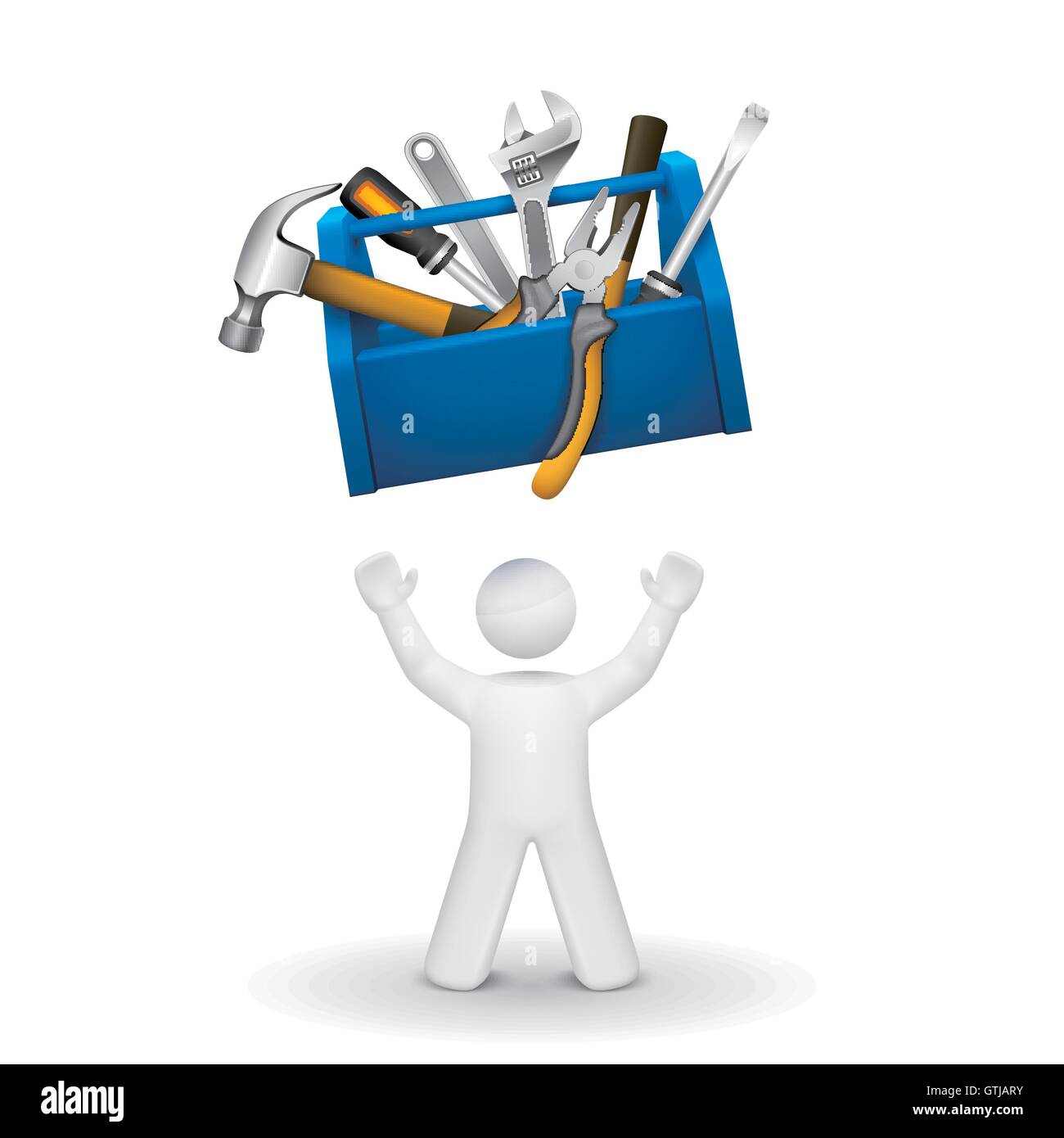 3d person looking up at a toolbox with tools isolated white background ...