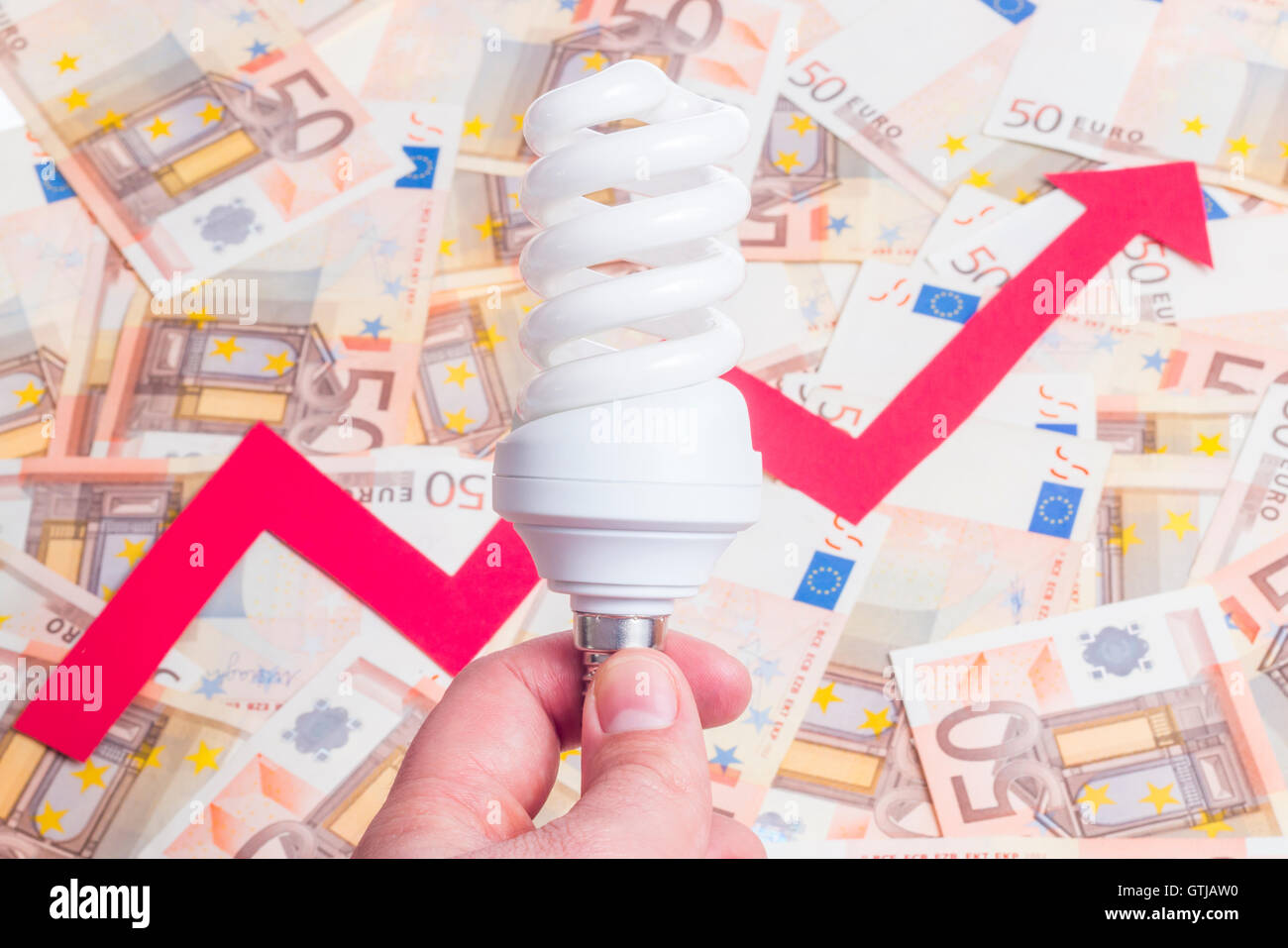 Growth of electricity price concept. Bulb with arrow pointing up over ...