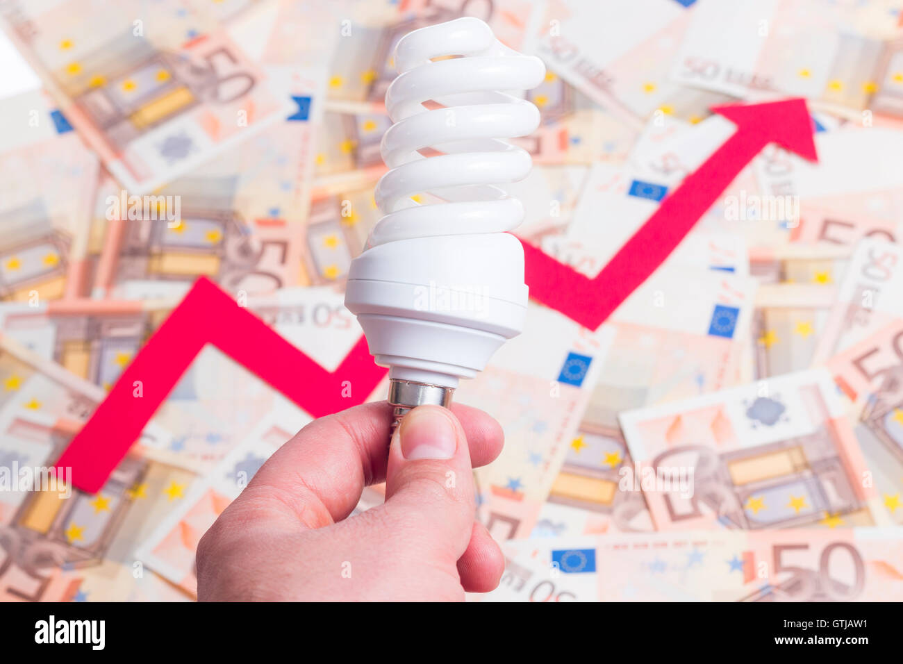 Growth of electricity price concept. Bulb with arrow pointing up over ...