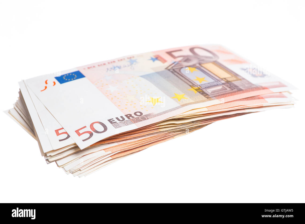 Fifty euro note pile isolated on white background Stock Photo - Alamy