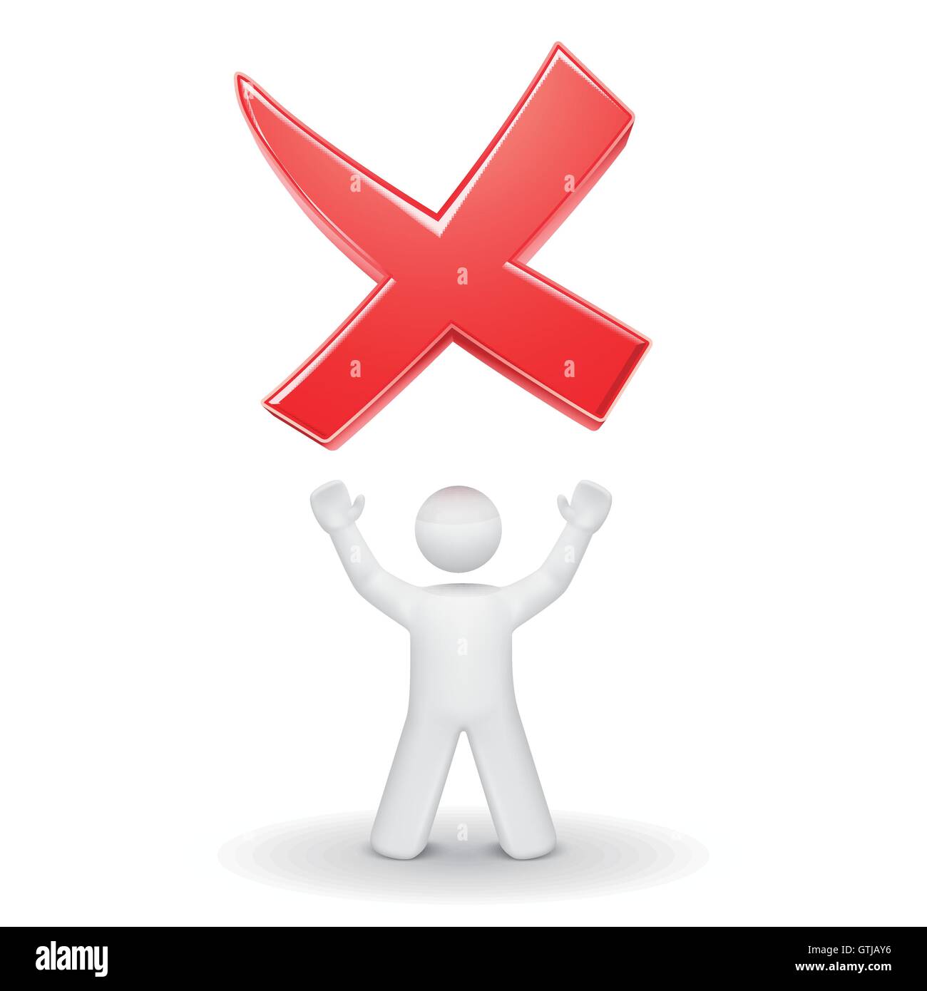 3d person looking up at a rejected mark isolated white background Stock ...