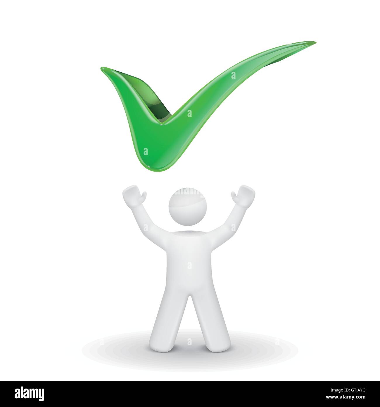 3d person looking up at a check mark isolated white background Stock ...
