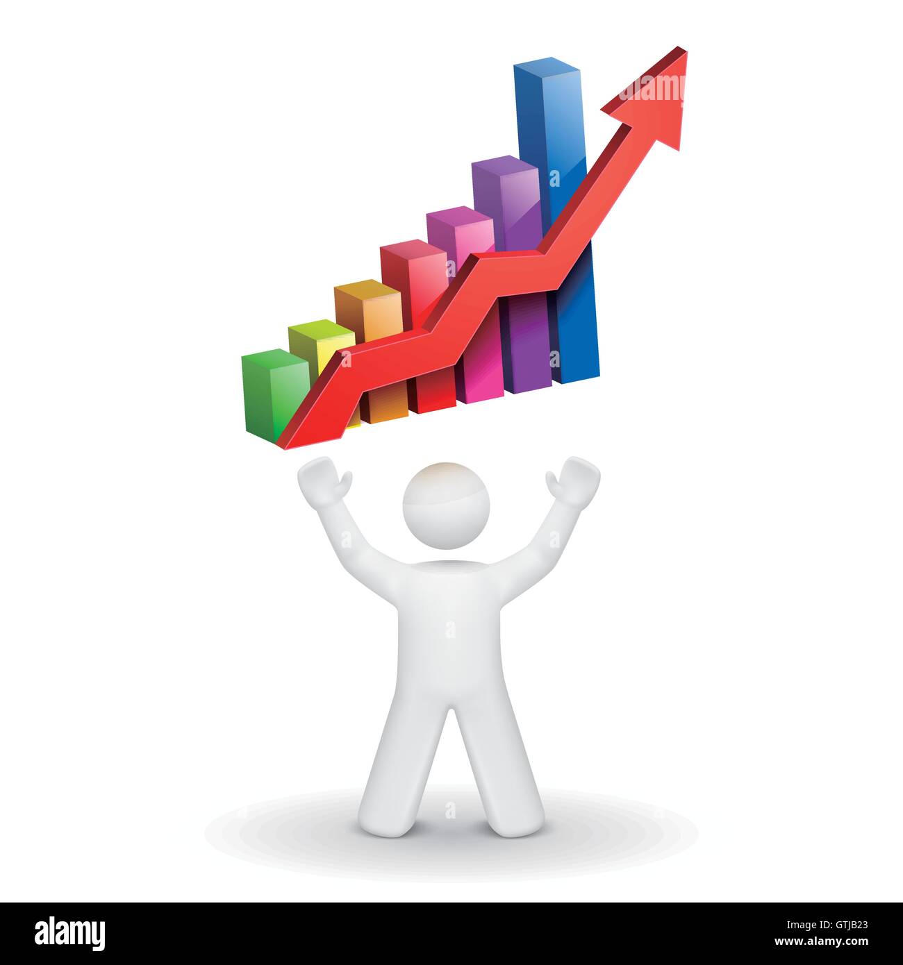 3d person looking up at a bar chart graph isolated white background ...