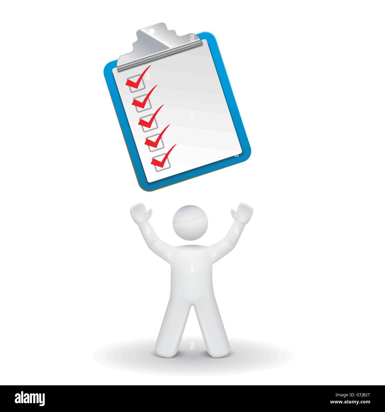 3d person looking up at a clipping note pad and check list isolated ...