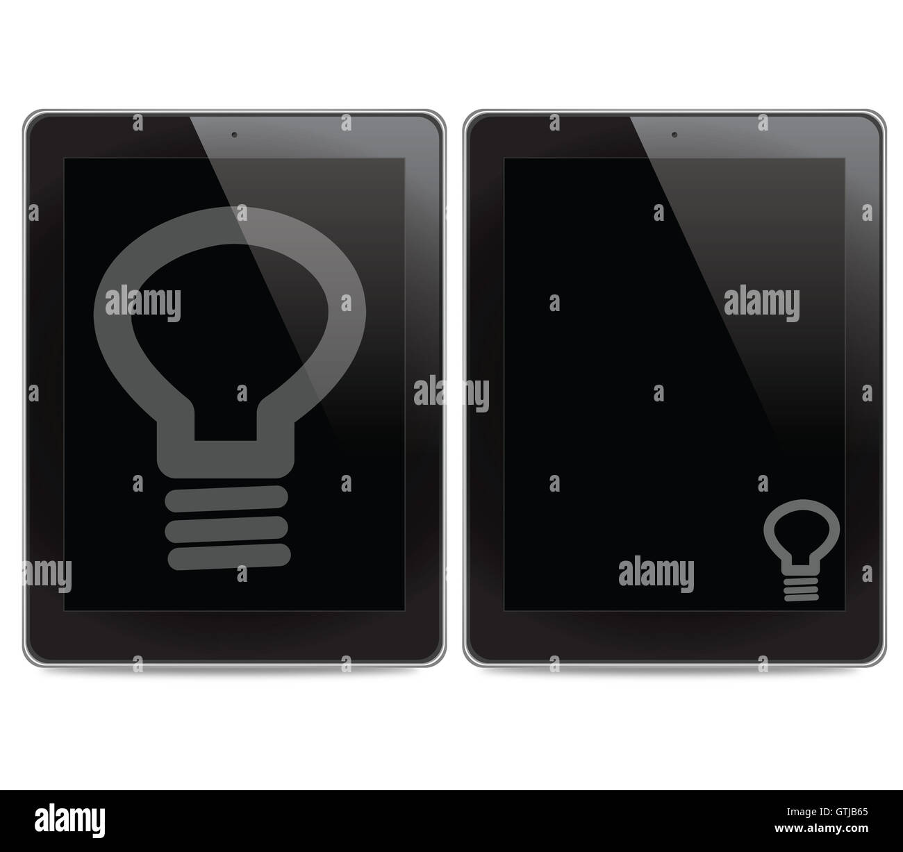 Bulb light icon on tablet computer background Stock Photo - Alamy