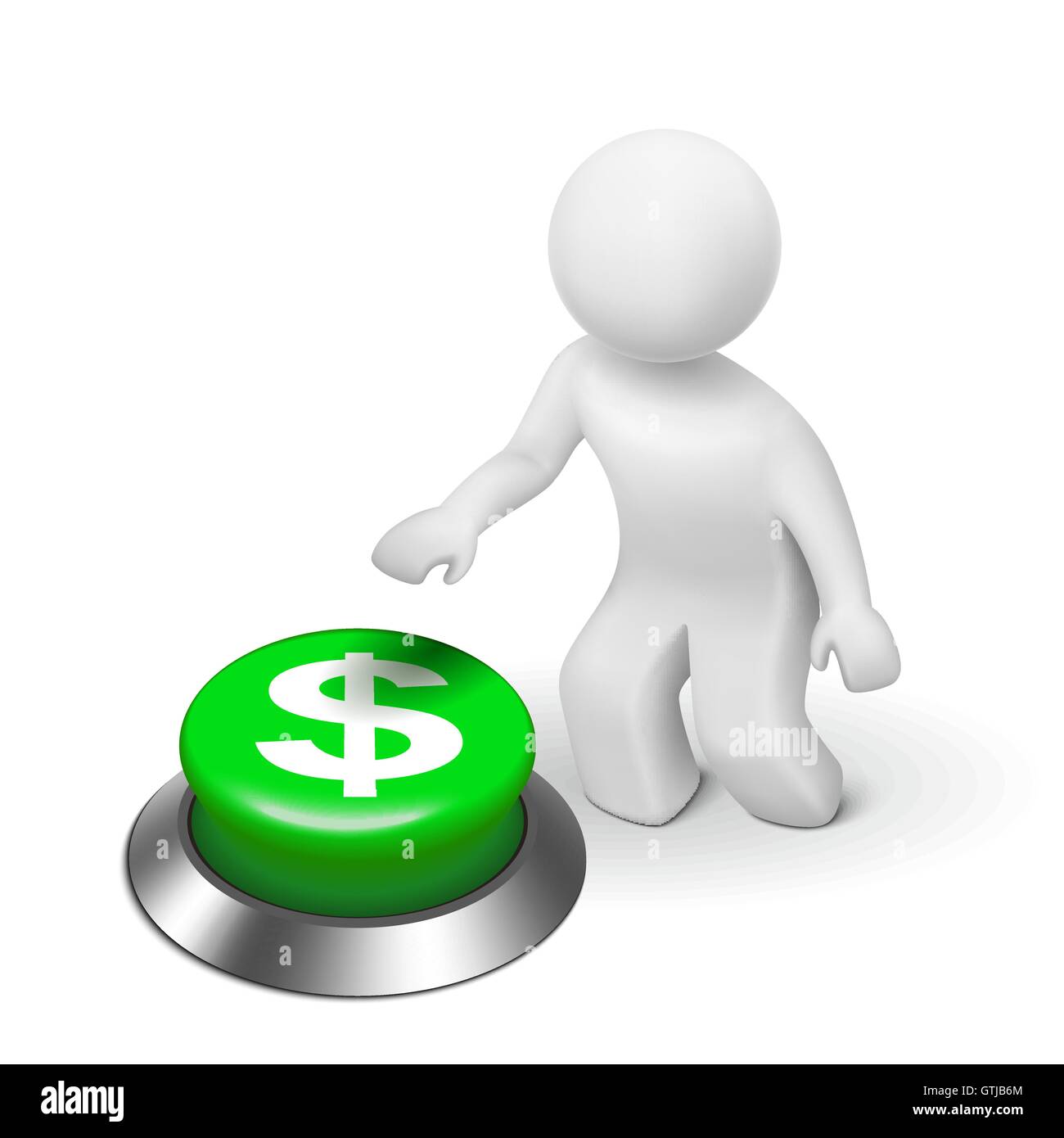 3d man is pushing the dollars symbol button isolated white background ...