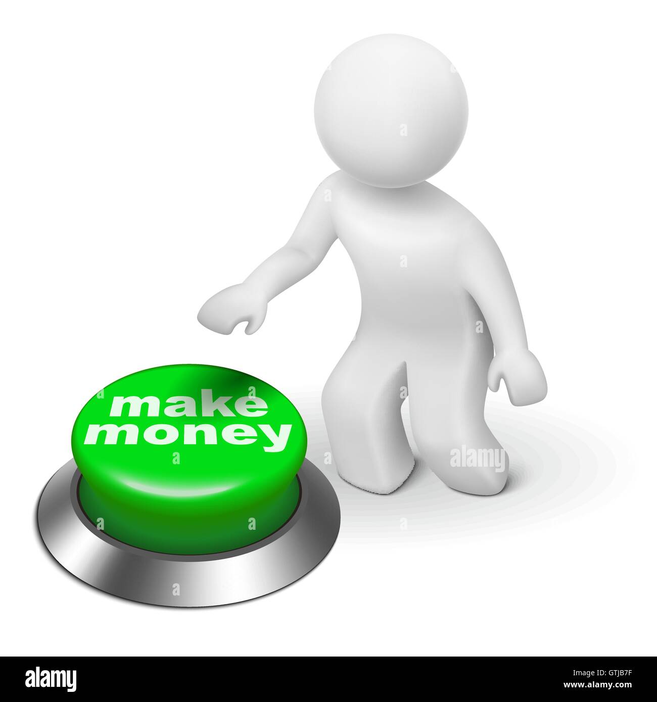3d man is pushing the "make money" button isolated white background ...