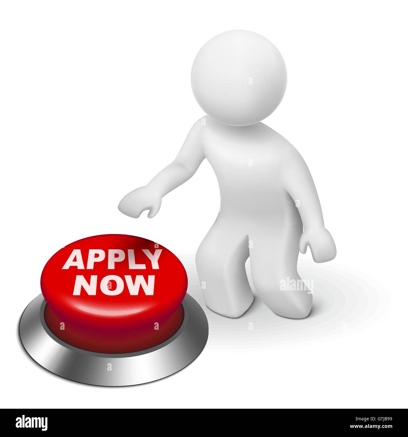 3d man is pushing the "APPLY NOW" button isolated white background ...