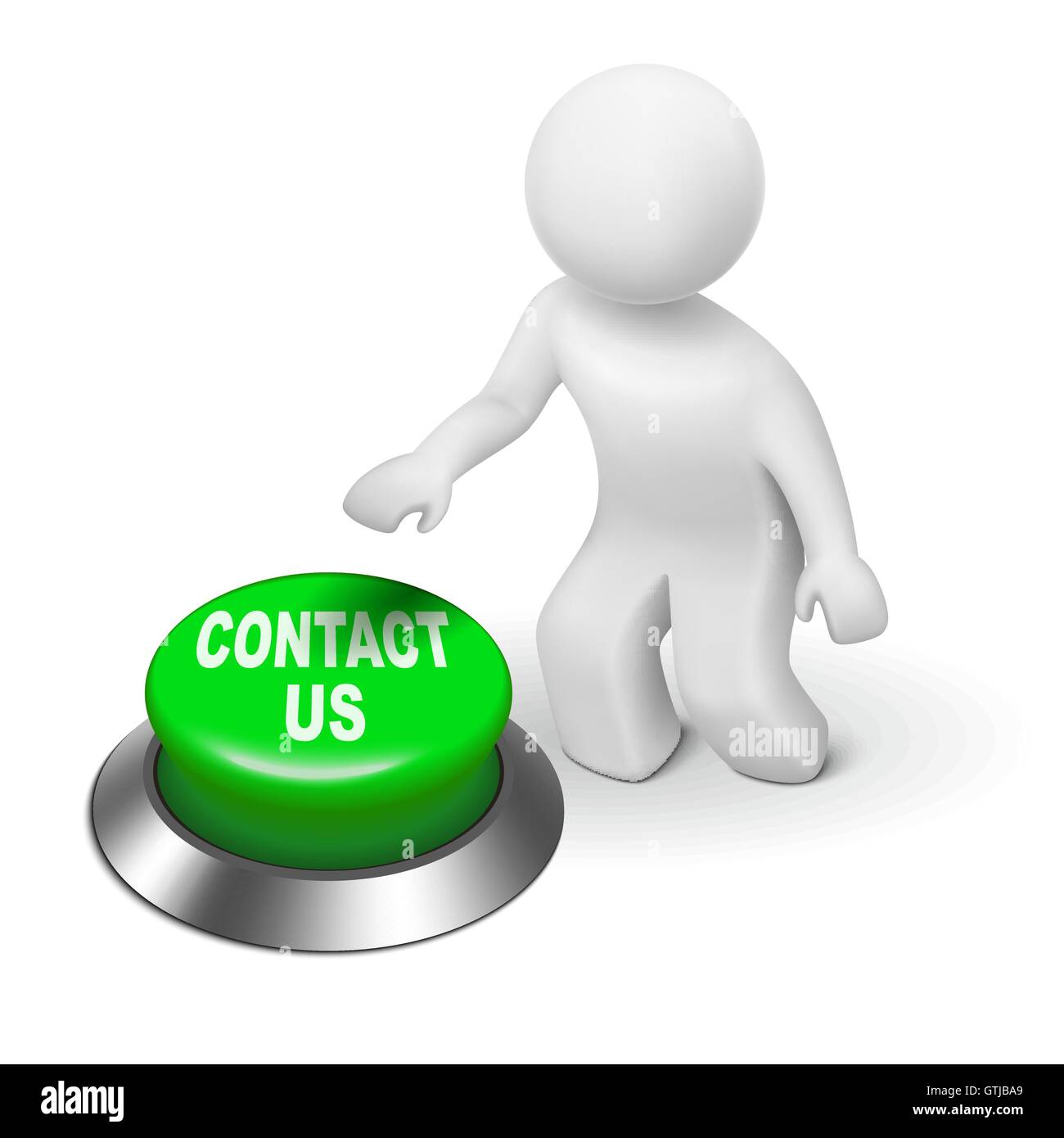 3d human character pressing a button "contact us" isolated white ...