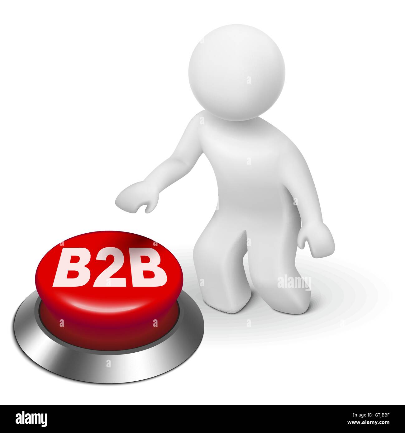 3d man with b2b ( business to business ) button isolated white ...