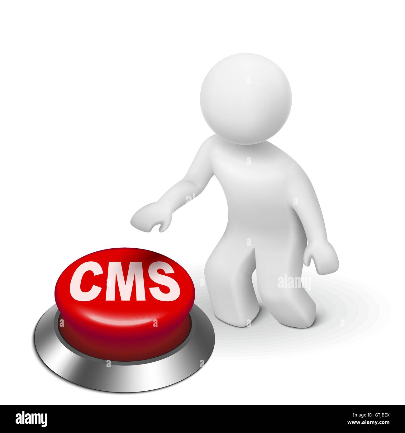 3d man with cms (content management system) button isolated white ...