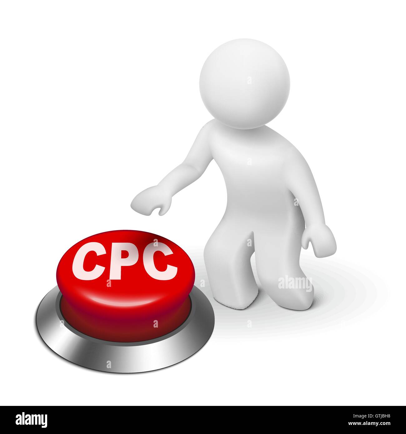 3d man with CPC ( Cost Per Click ) button isolated white background ...