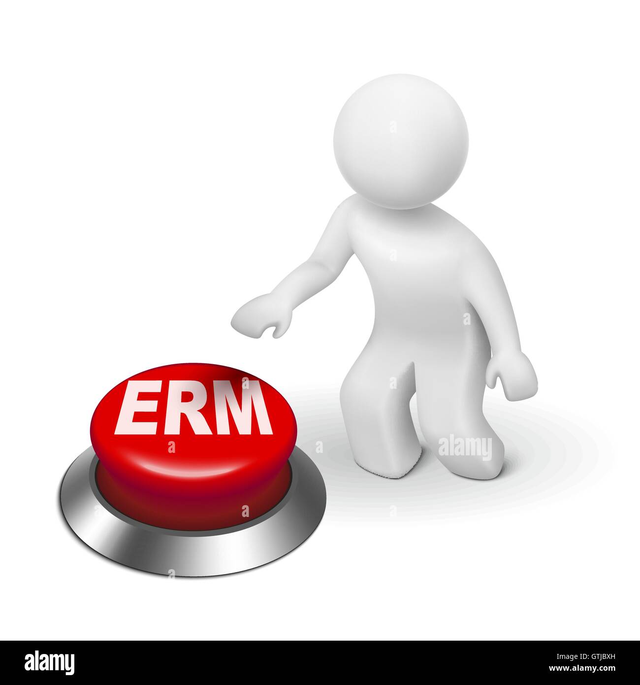 3d man with erm enterprise risk management button isolated white ...