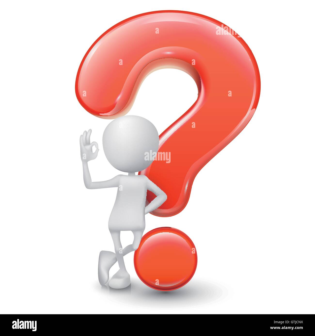 3d man showing okay hand sign with a big question mark Stock Vector ...