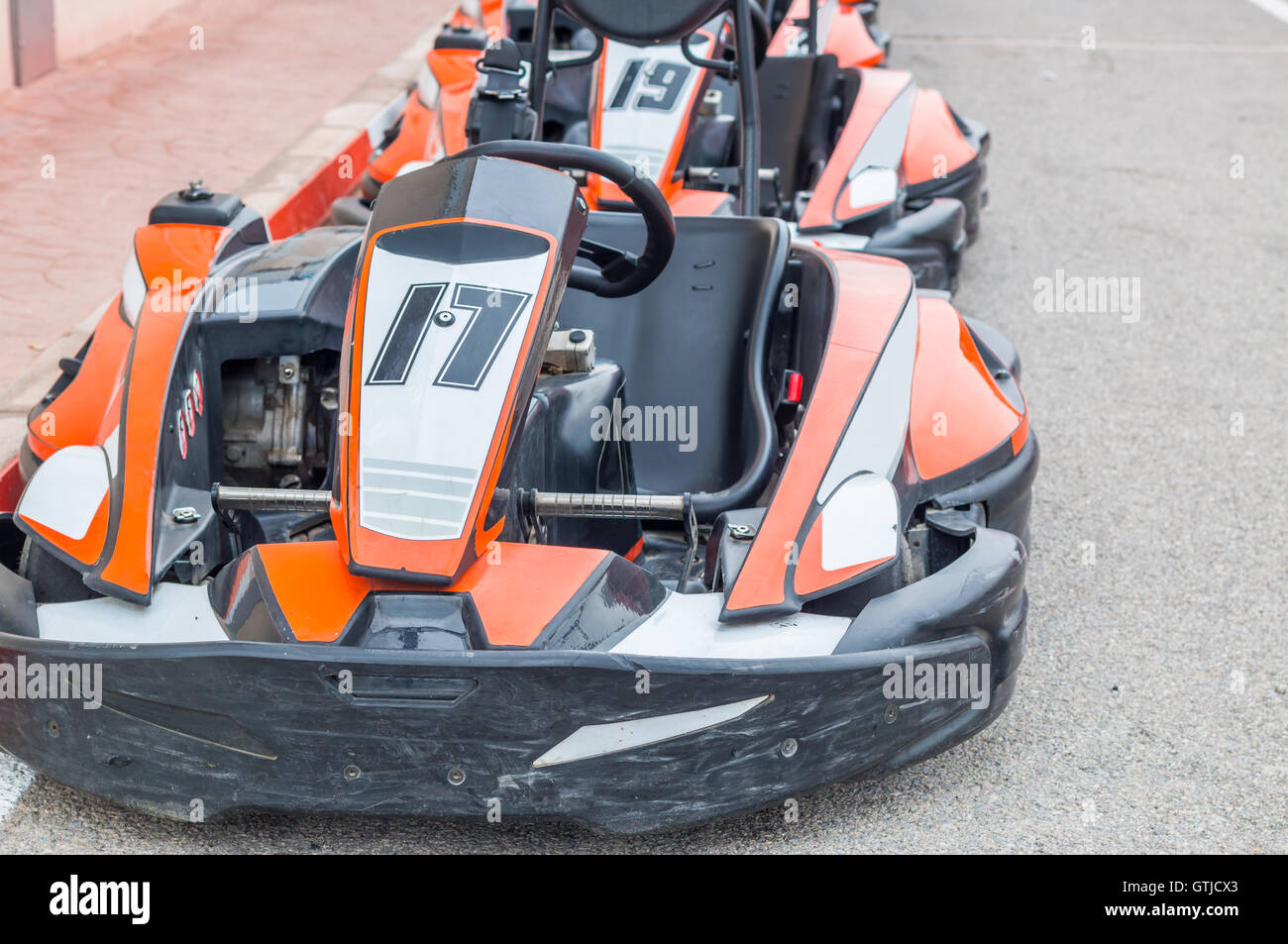 Group of cars of karting in a row Stock Photo - Alamy