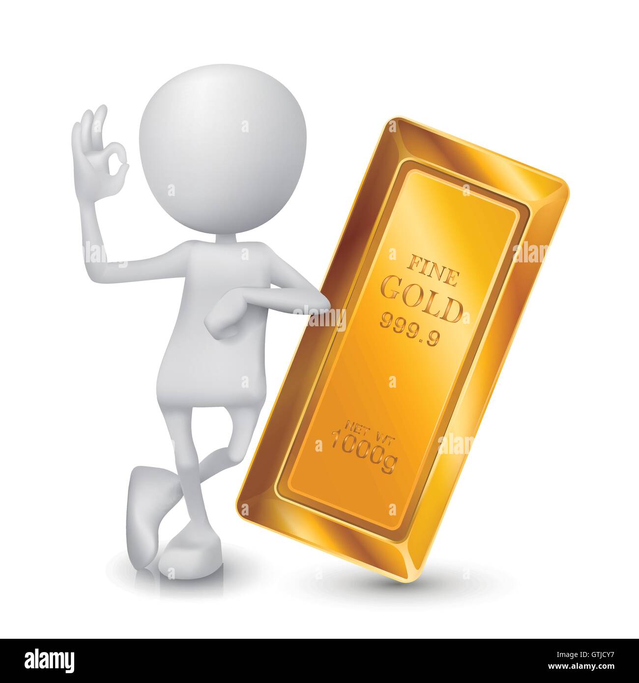 3d man showing okay hand sign with a golden bar Stock Vector Image ...