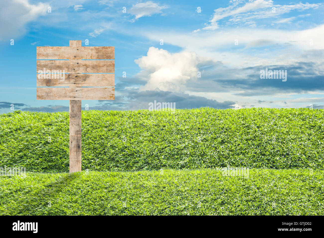Wooden billboard on the grass background Stock Photo - Alamy