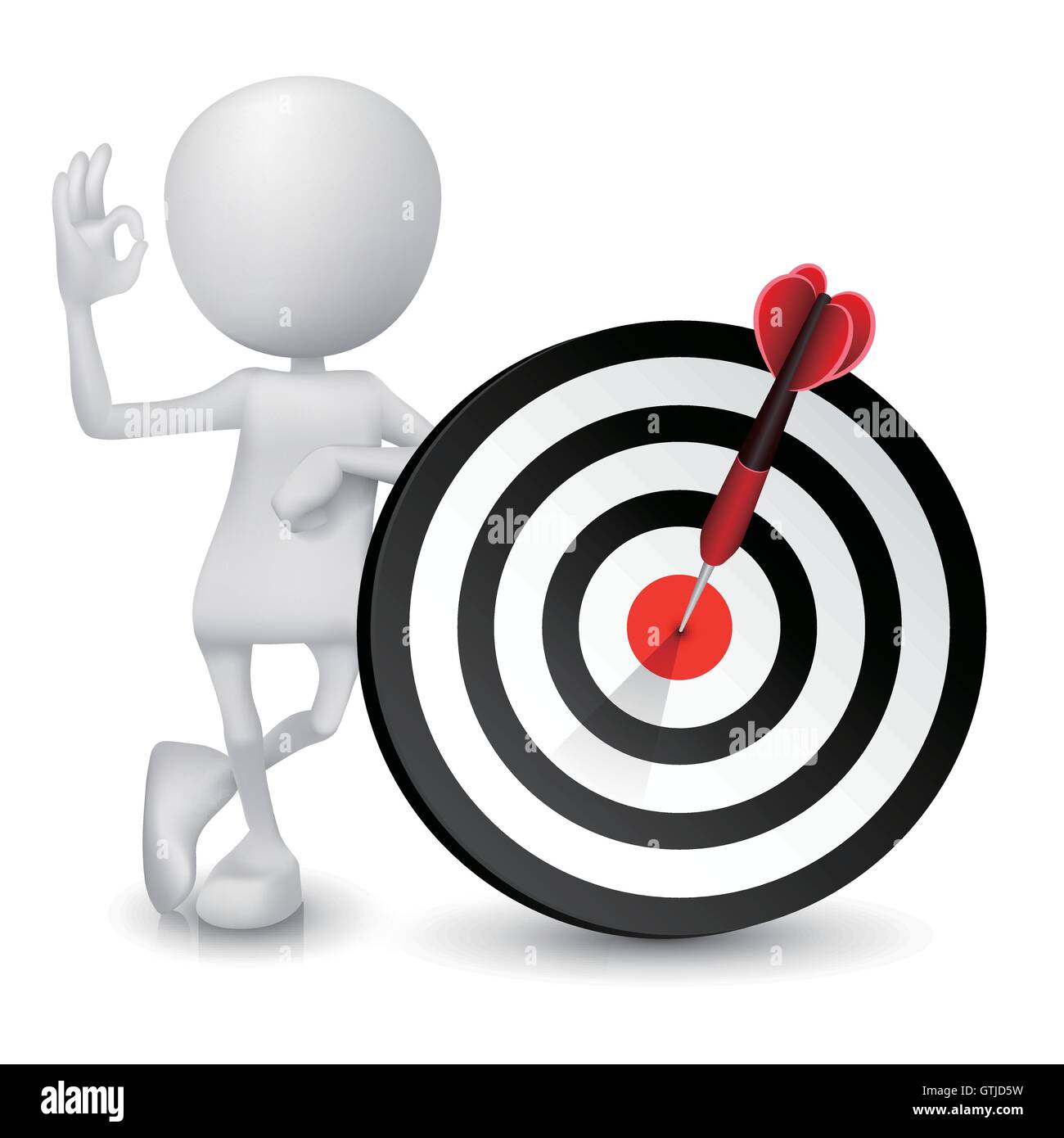 3d man showing okay hand sign with dart hitting a target Stock Vector ...