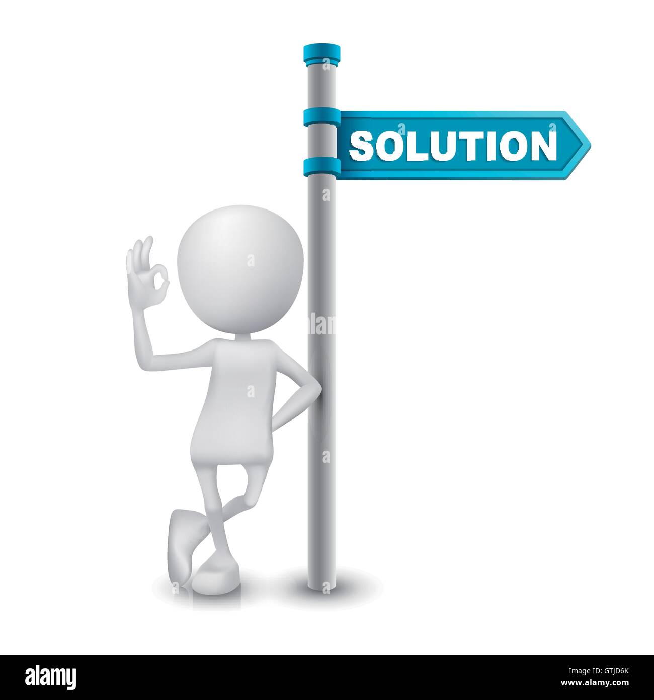 3d man showing okay hand sign with directional sign and word Solution ...
